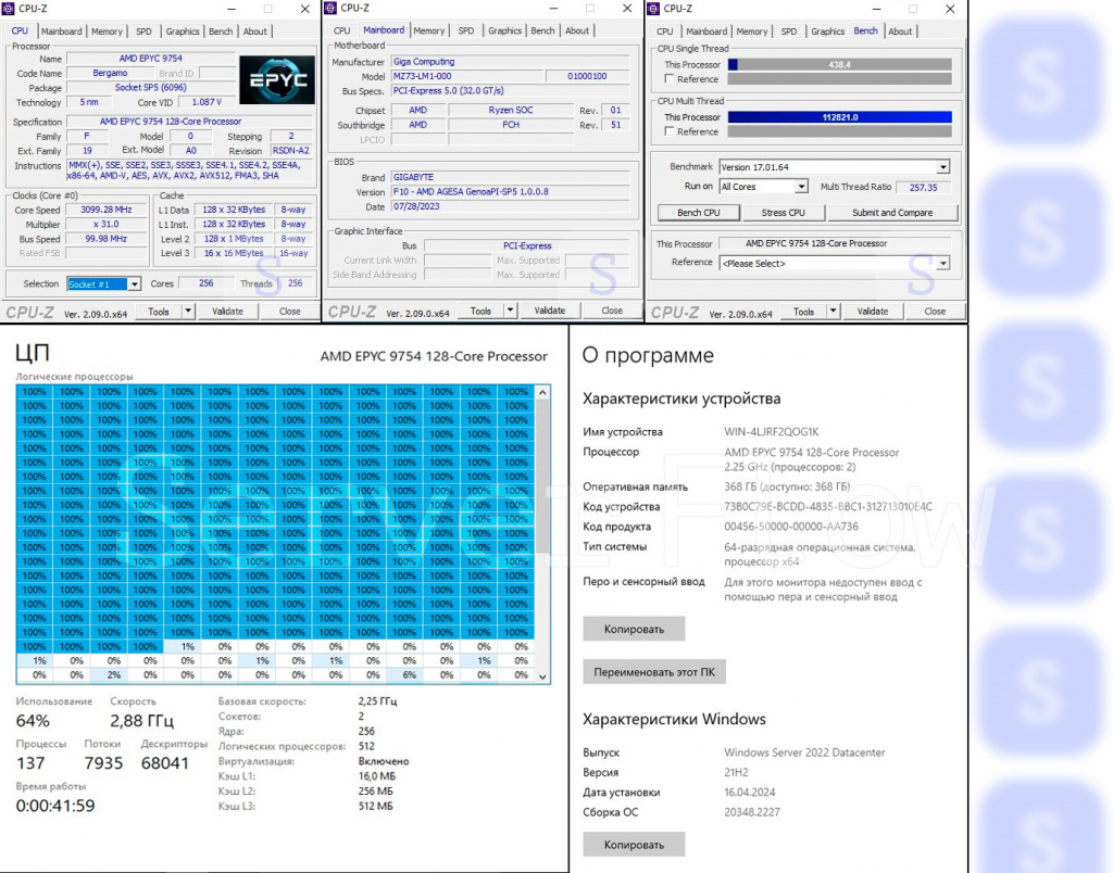 Тесты 128 ядерных EPYC 9754 в CPU-Z, Cinebench, Corona benchmark | Блог ...